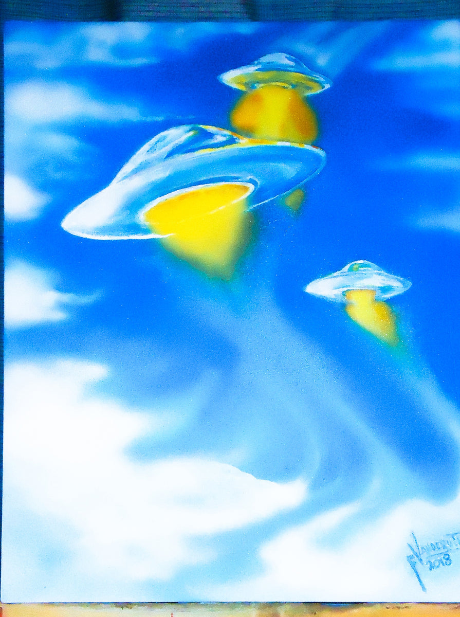original painting "Air Show" Space Art, Aliens, NASA, Flying Saucers ...